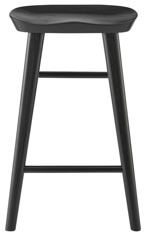 25" Black Solid Wood Backless Counter Height Bar Chair - Midcentury ...