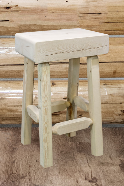 Homestead Counter Height Half Log Bar Stool, Clear Lacquer Finish ...