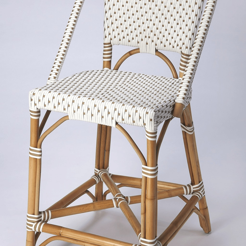 White and Tan Beige Rattan Counter Stool - Tropical - Bar Stools And ...