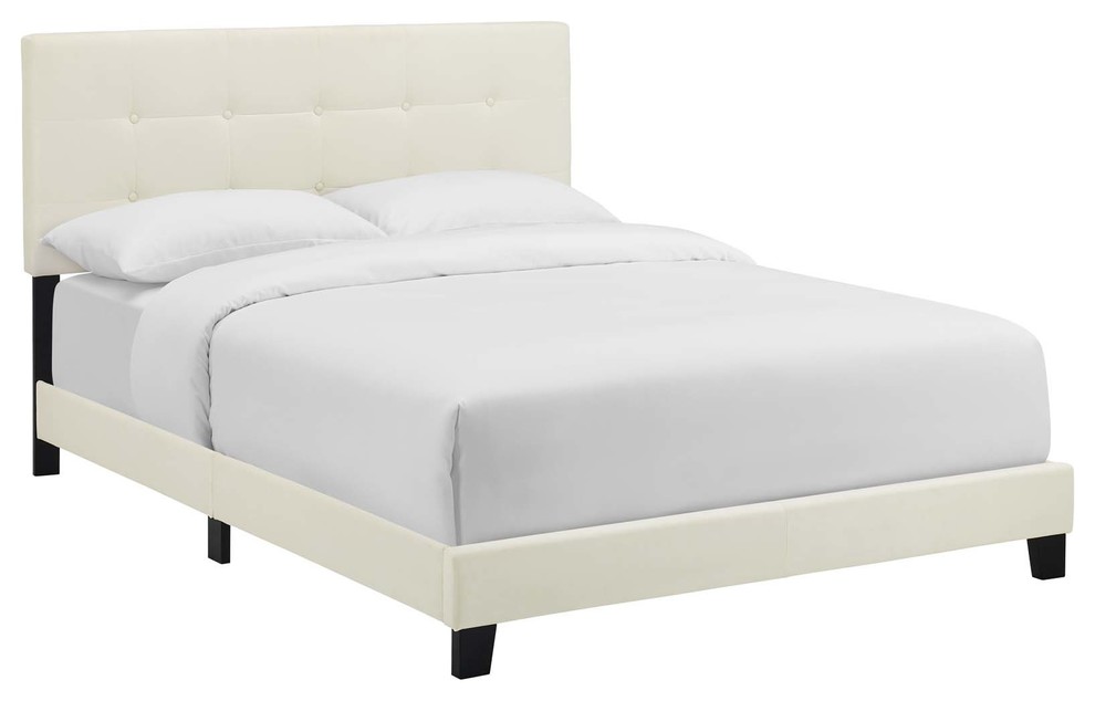 Amira Full Upholstered Velvet Bed, Ivory - Transitional - Panel Beds ...