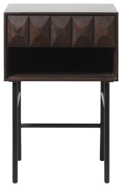 Modern 27" High Side Table With Drawer, Espresso Oak - Industrial ...