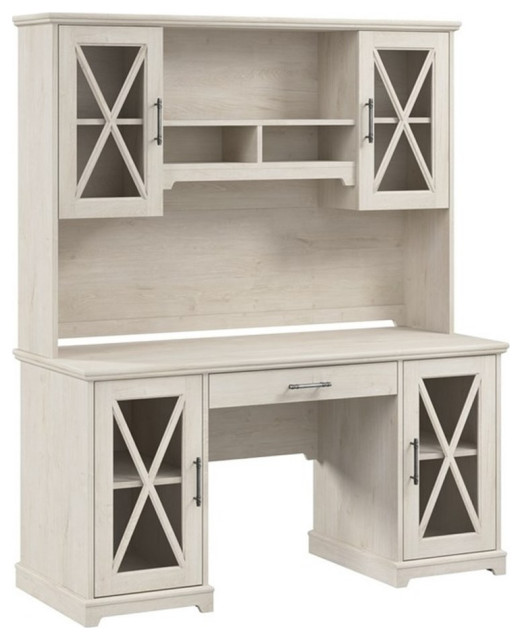 Bowery Hill Engineered Wood Desk with Hutch and Keyboard Tray in Linen ...