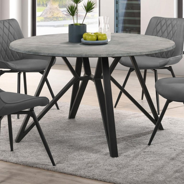 Modern Dining Table, Butterfly Shaped Metal Base With Round Faux ...