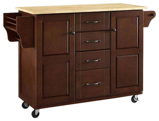 Eleanor Natural Wood Top Kitchen Cart - Transitional - Kitchen Islands ...
