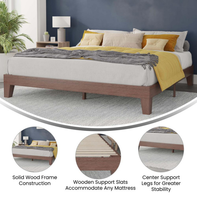Evelyn Walnut Finish Solid Wood King Platform Bed with Wooden Support Slats,... - Transitional ...