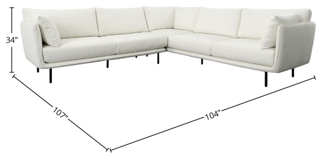 Anas Boucle Double Love Sectional Sofa, White - Midcentury - Sectional ...