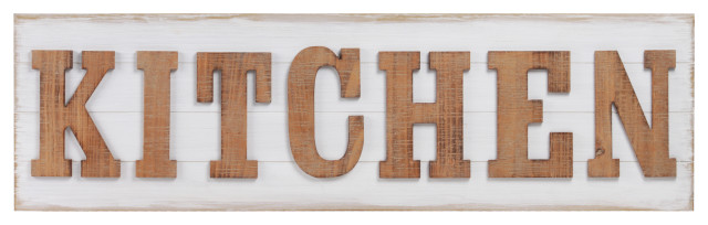 Rectangle Wood Wall Decor With Embossed "KITCHEN" Writing, Painted ...