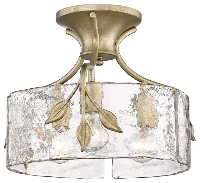 Calla 3-Light Semi-Flush, White Gold With Hammered Water Glass ...
