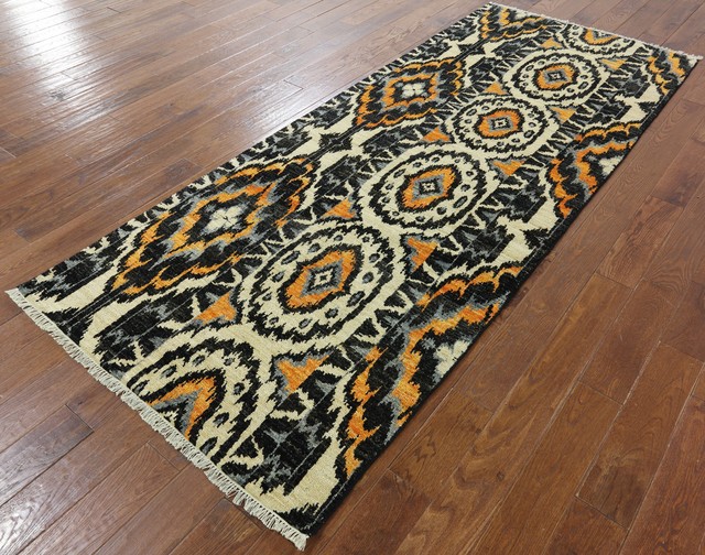 4x10 Runner Hand Knotted Oriental Ikat Rug, P5192, 4'0"x10'3 ...