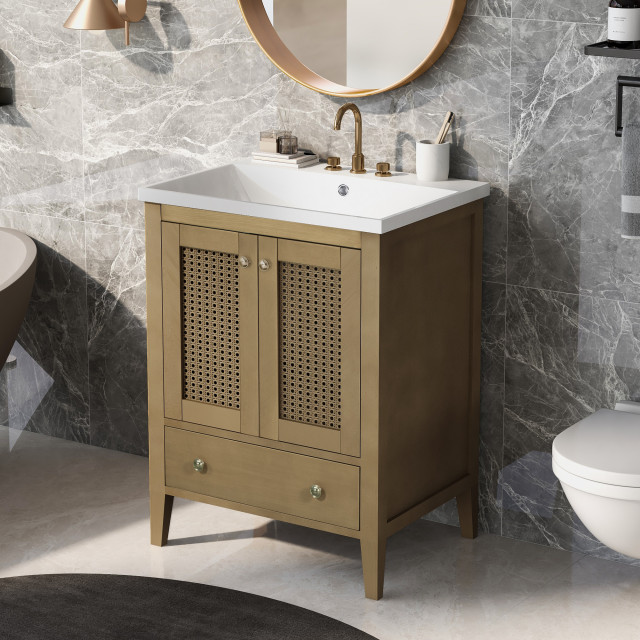 MDF Freestanding Bathroom Vanity Set with Drawer,Doors and Integrated ...