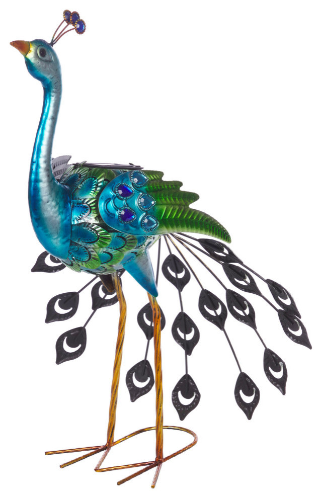 Solar Garden Peacock Standing Decor and Cool White LED 20" - Tropical ...