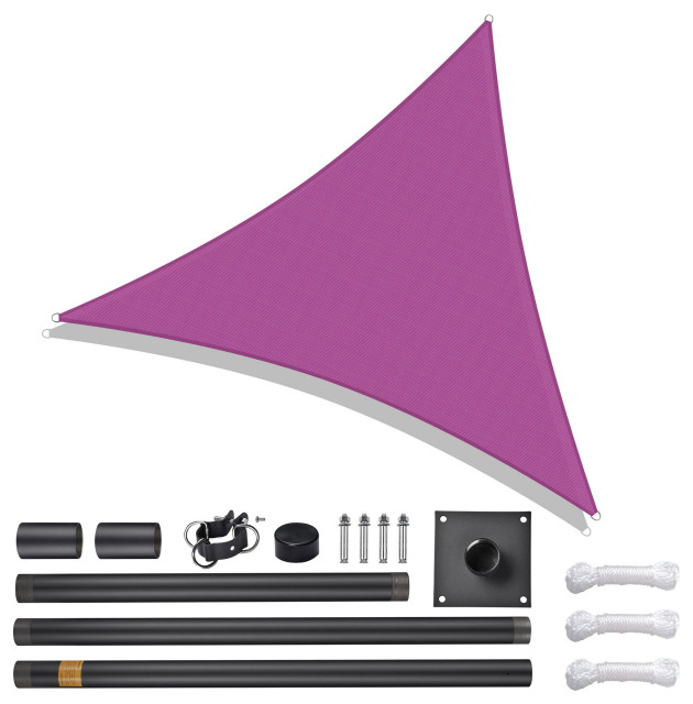22Ft Triangle Sun Shade Sail Canopy Awning 10Ft Detachable Pole Kit ...