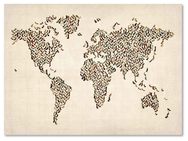 'Ladies Shoes World Map' Canvas Art by Michael Tompsett, 14" x 19 ...