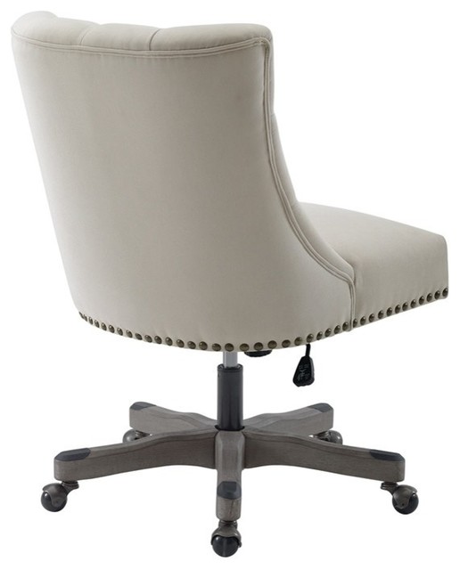 Linon Dixie Wood Upholstered Tufted Rolling Office Chair in Natural ...