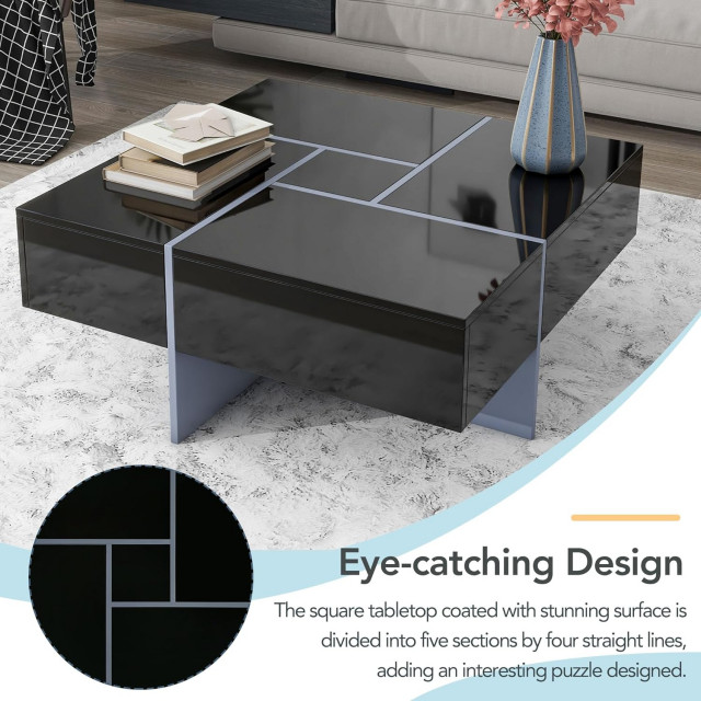 Modern Coffee Table, Unique Sliding Tabletop With Hidden Storage ...