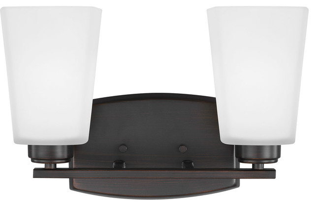 Waseca 100W 2-Light Bath Vanity Burnt Sienna Etched/White Glass ...