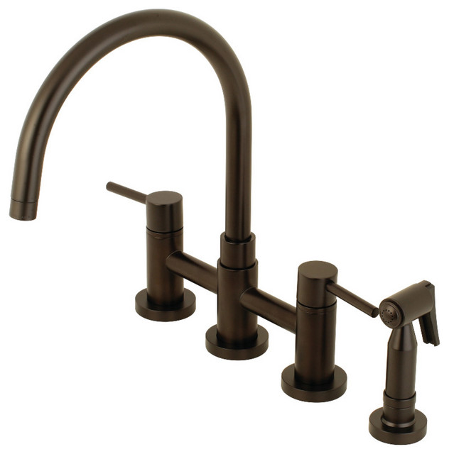 KS8275DLBS Two-Handle Bridge Kitchen Faucet,Brass Side Sprayer ...