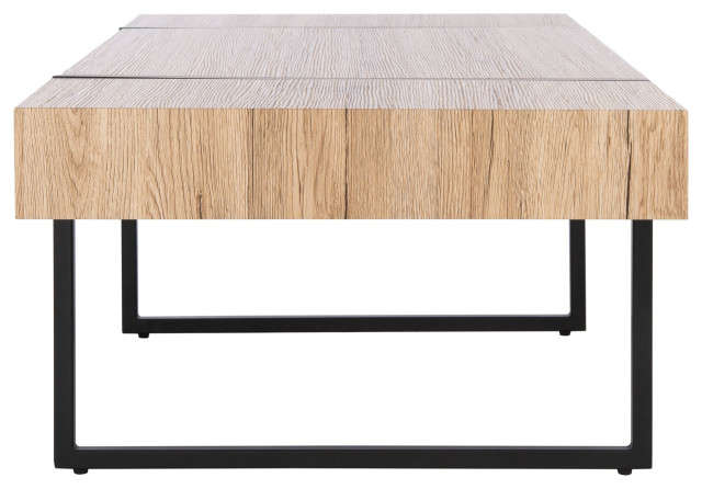 Modern Rectangular Coffee Table, Natural Wood Top, Black Metal Legs ...