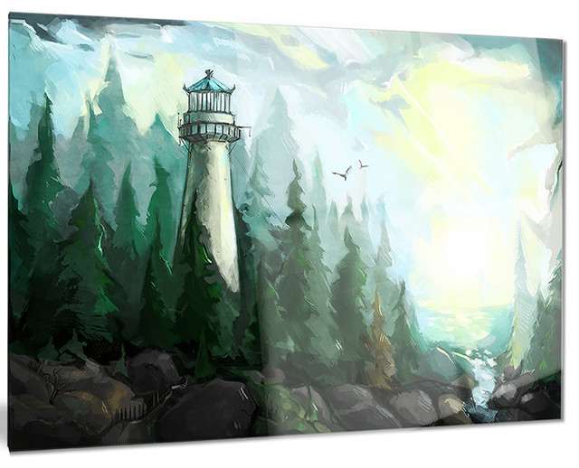 "Landscape With River and Trees" Painting Metal Wall Art, 28"x12 ...