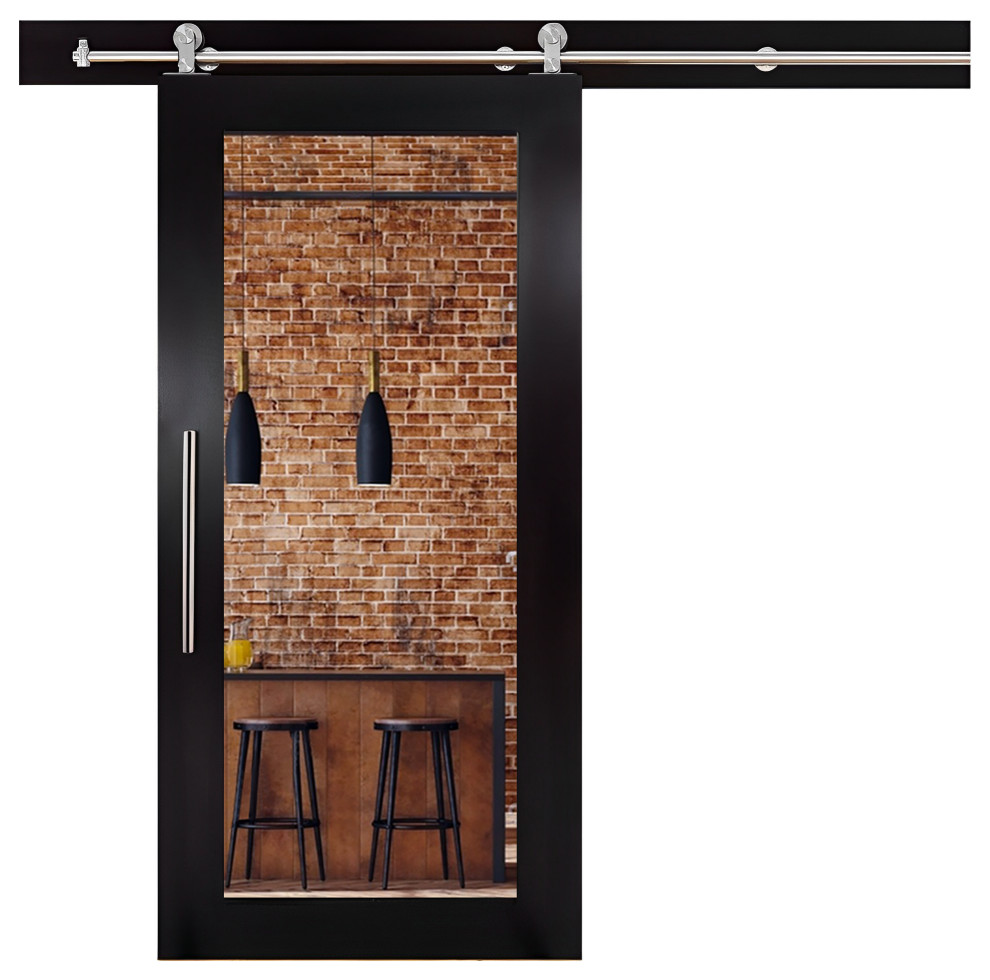 Solid Tropic Real Hardwood Sliding Barn Door With Transparent Glass ...