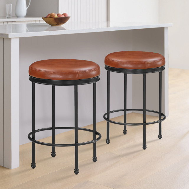 Montecarlo Caramel Faux Leather and Metal Backless Counter Height Stool ...