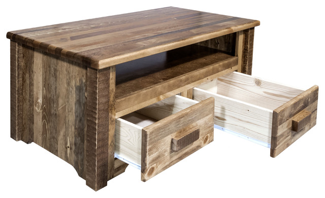 Montana Log Wood Two Drawer Entertainment Center MWHCSCEC2DSL - Rustic ...