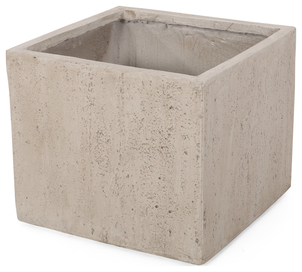 Felipe Outdoor Cast Stone Square Planter - Farmhouse - Outdoor Pots And ...