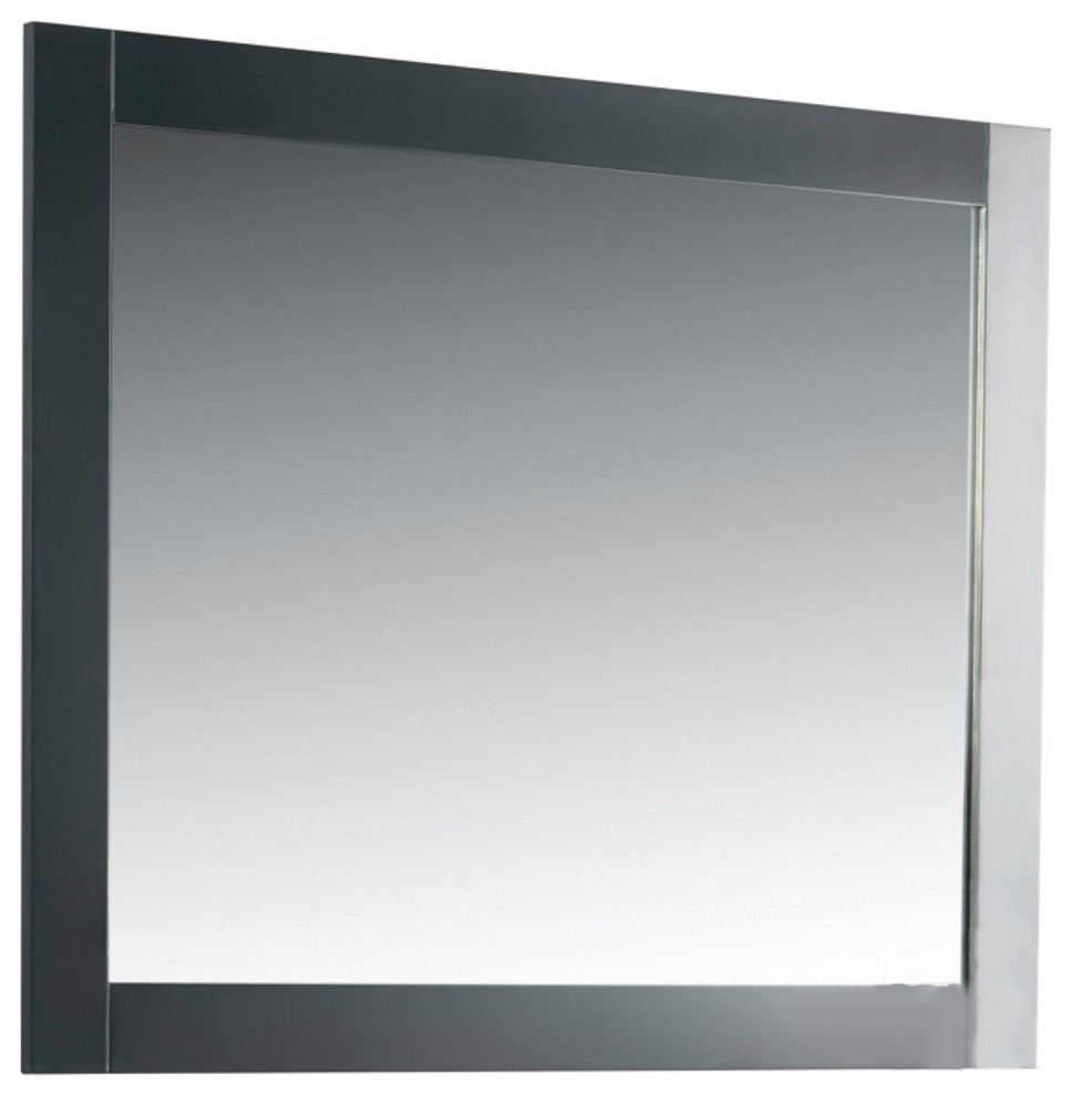 40" Solid Wood Frame Mirror, Dark Gray - Transitional - Bathroom ...