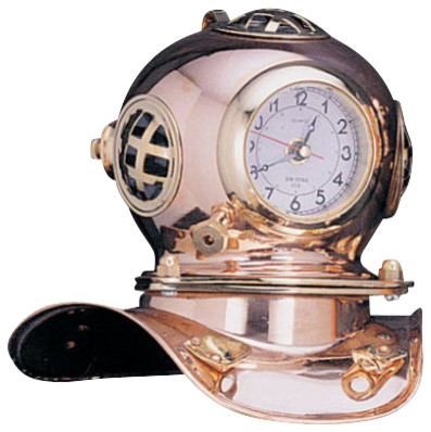 Polished Brass Quartz Dive Helmet Clock - Beach Style - Desk And Mantel ...