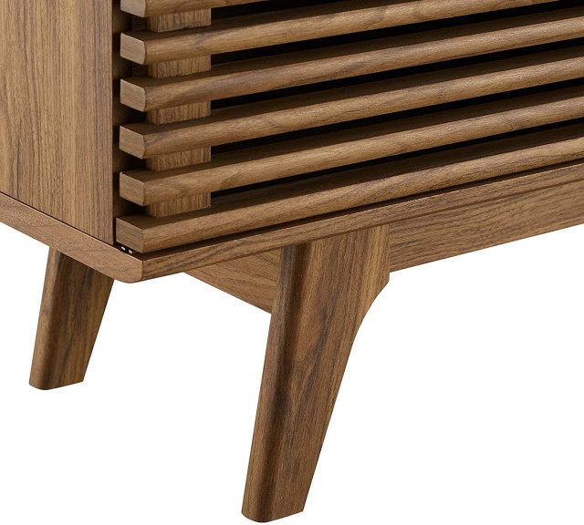 Mid Century Modern TV Stand, Slatted Doors & Open Compartments, Walnut ...