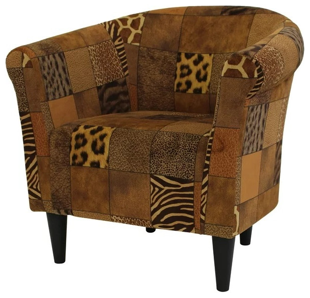 Safari Patchwork Barrel Accent Chair with Unique Animal Print Design ...