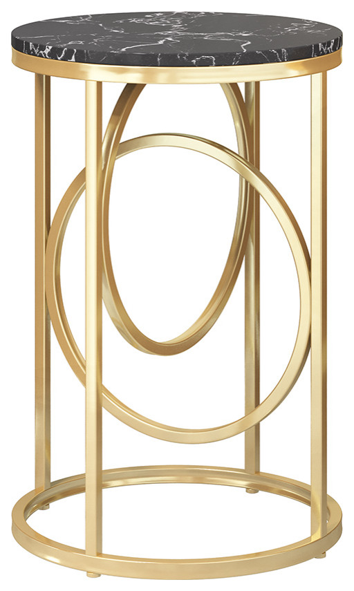 Black Round End Table Marble Top Side Table Metal in Gold ...