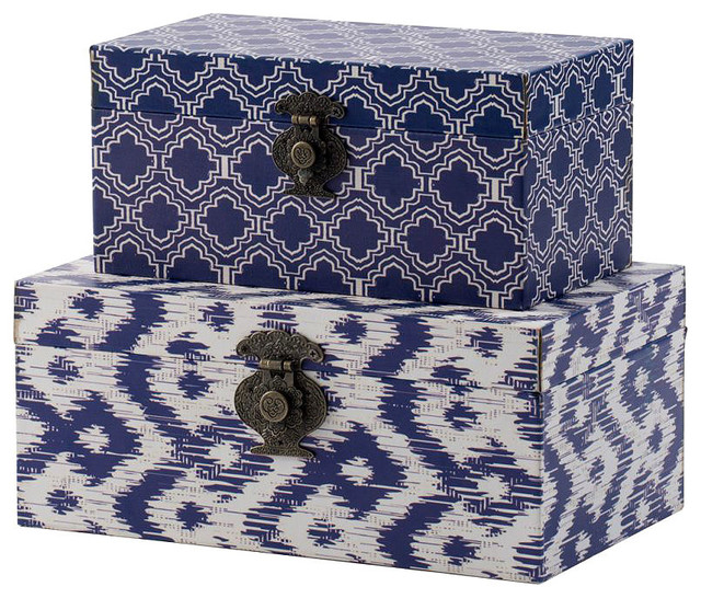Blue Decorative Boxes, 2-Piece Set - Mediterranean - Decorative Boxes ...