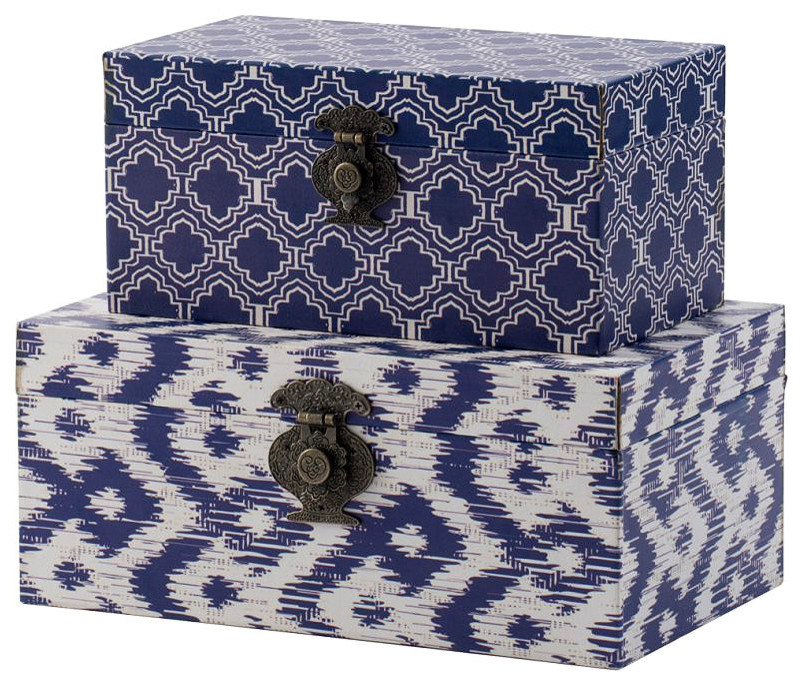 Blue Decorative Boxes, 2-Piece Set - Mediterranean - Decorative Boxes ...
