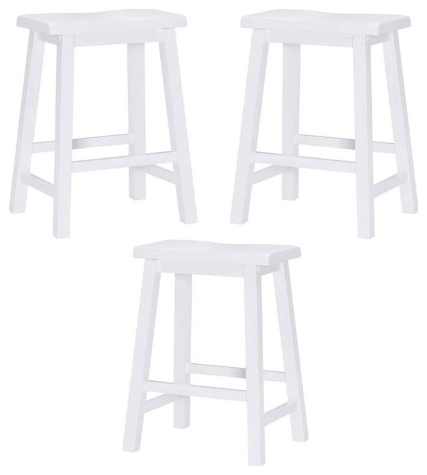 Home Square 24" Wood Counter Stool in White Finish - Set of 3 ...