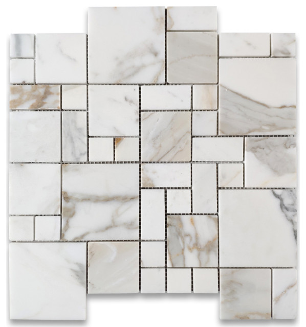 Calacatta Gold Marble Mini Versailles French Paragon Mosaic Tile Honed ...