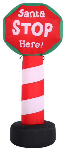 3.5 ft Tall Prelit "Santa Stop Here" Sign Inflatable - Modern - Outdoor ...