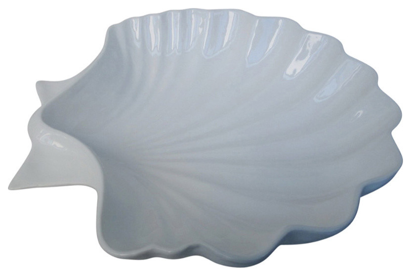 Flared decorative Ceramic Shell Bowl, White - Beach Style - Decorative ...
