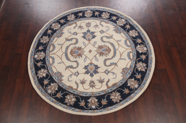 Traditional Floral Round Oriental Area Rug Wool Hand-tufted 6x6, 6'0" x ...