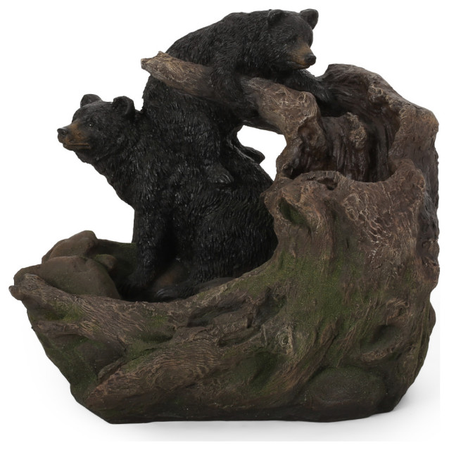 Bowery Datona Outdoor Bears on a Log Fountain, Light Brown and Black ...