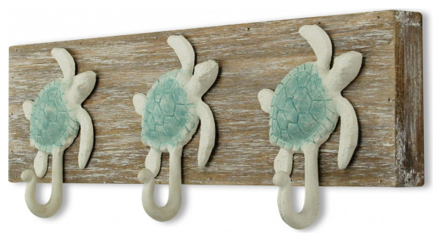 Coastal Sea Turtle Three Hook Coat Hanger - Beach Style - Wall Hooks ...