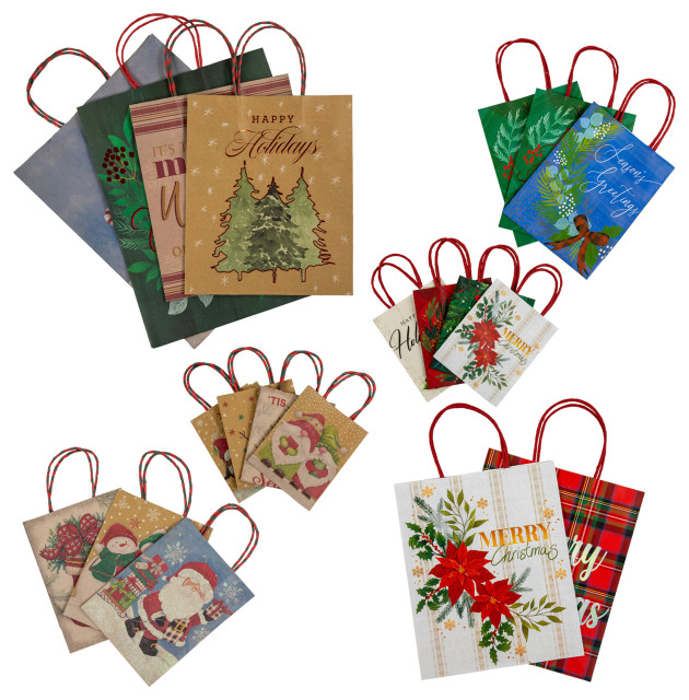20-Count Assorted Christmas Themed Paper Gift Bags - Modern - Holiday ...