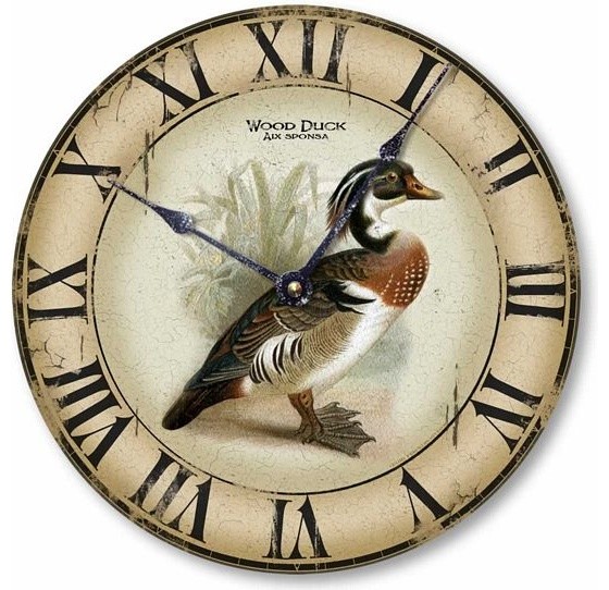 Vintage-Style Clock with Wood Duck, 12 Inch Diameter - Rustic - Wall ...
