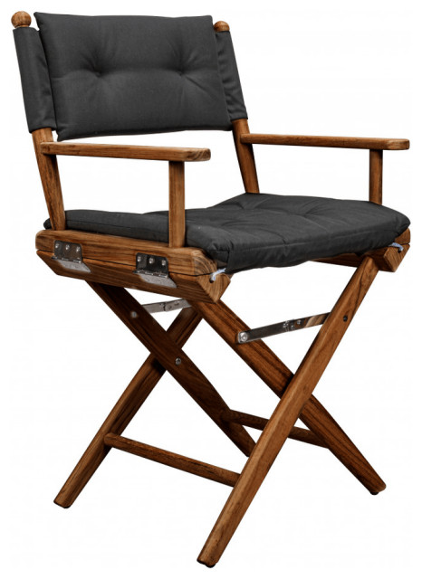 Black And Brown Solid Wood Director Chair With Black Cushion - Outdoor ...