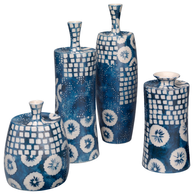 Block Print Ceramic Vases, Set of 4 - Contemporary - Vases - by Jamie ...