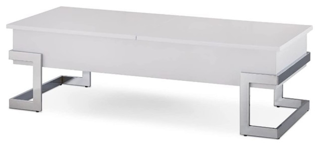 Modern White Coffee Table with Lift Top and Chrome Frame, Unique Design ...
