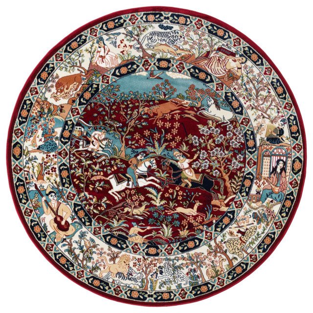 Rug Unique Loom Narenj Burgundy Round 5' 0 x 5' 0 - Traditional - Area ...