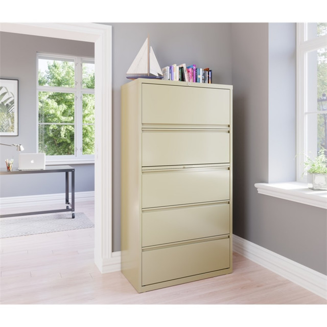 UrbanPro 36" 5-Drawer Modern Metal Lateral File Cabinet in Beige/Putty ...