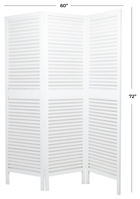 Traditional 3 Panels Room Divider, Mango Wood Frame With Louvered ...