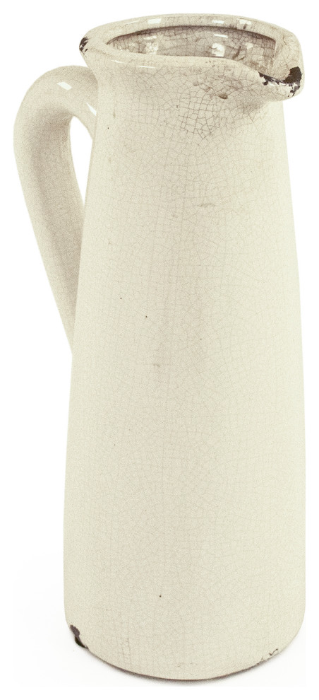 Distressed Crackle White Ceramic Pitcher - Farmhouse - Pitchers - by ...